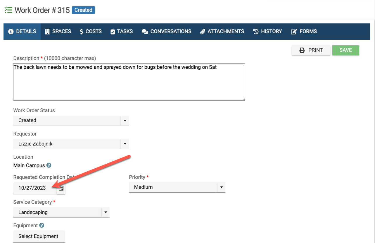 Automatically Set Requested Completion Date For Work Orders Espace Support Center